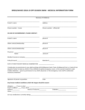 Fillable Online Off-Season Swim Medical Form Session 1 (2018-19).docx ...