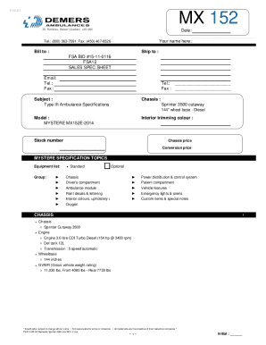 Fillable Online FSA SPECIFICATION GROUP 3: Ambulance Type 1 - Florida ...