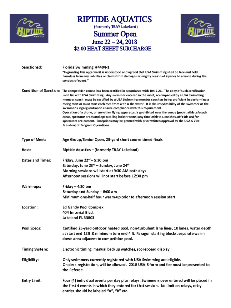 Fillable Online RIPTIDE AQUATICS - TeamUnify Fax Email Print - pdfFiller