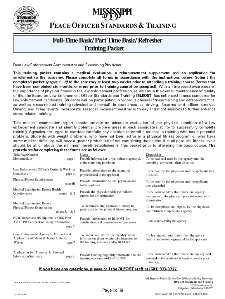 Fillable Online Part Time Basic/ Refresher Training Packet Fax Email Print - pdfFiller