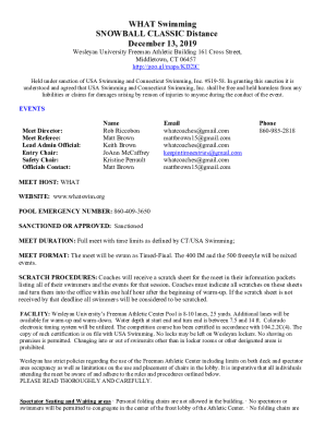 Fillable Online WHAT Swimming SNOWBALL CLASSIC Distance December ...