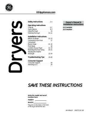 Fillable Online Safety Instructions Dryers - GE Appliances Fax Email ...