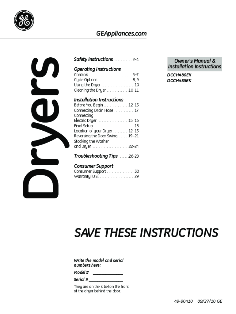 Fillable Online Safety Instructions Dryers - GE Appliances Fax Email ...