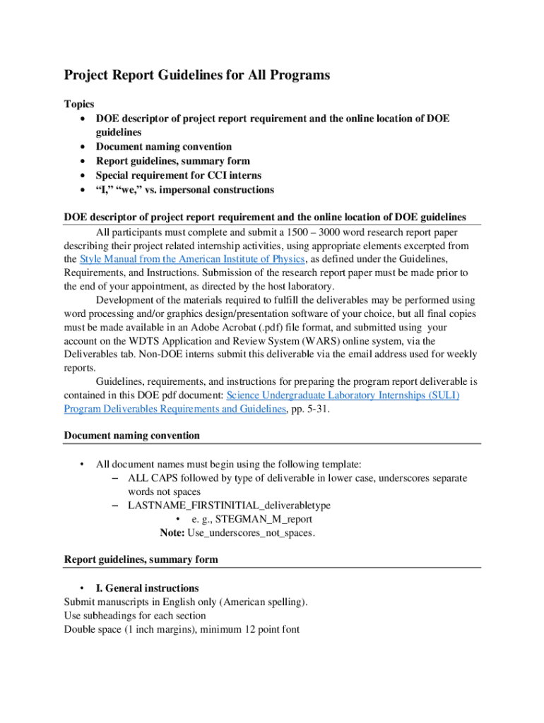 Fillable Online Project Report Guidelines for All Programs - Brookhaven ...