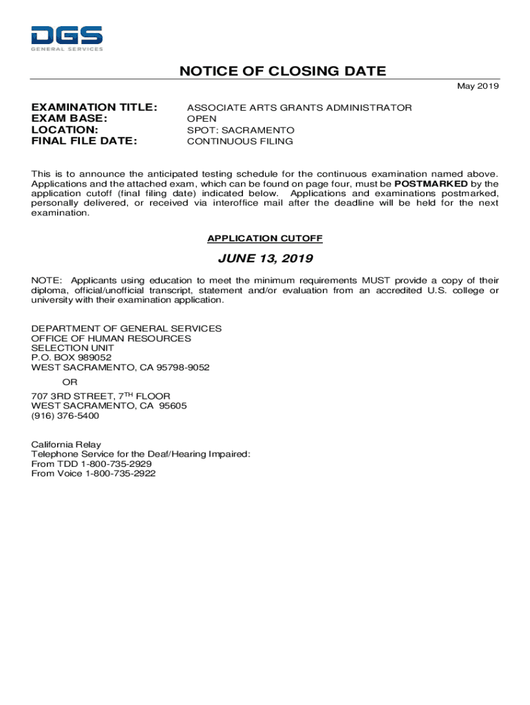 Fillable Online NOTICE OF CLOSING DATE - CA.gov Fax Email Print - pdfFiller