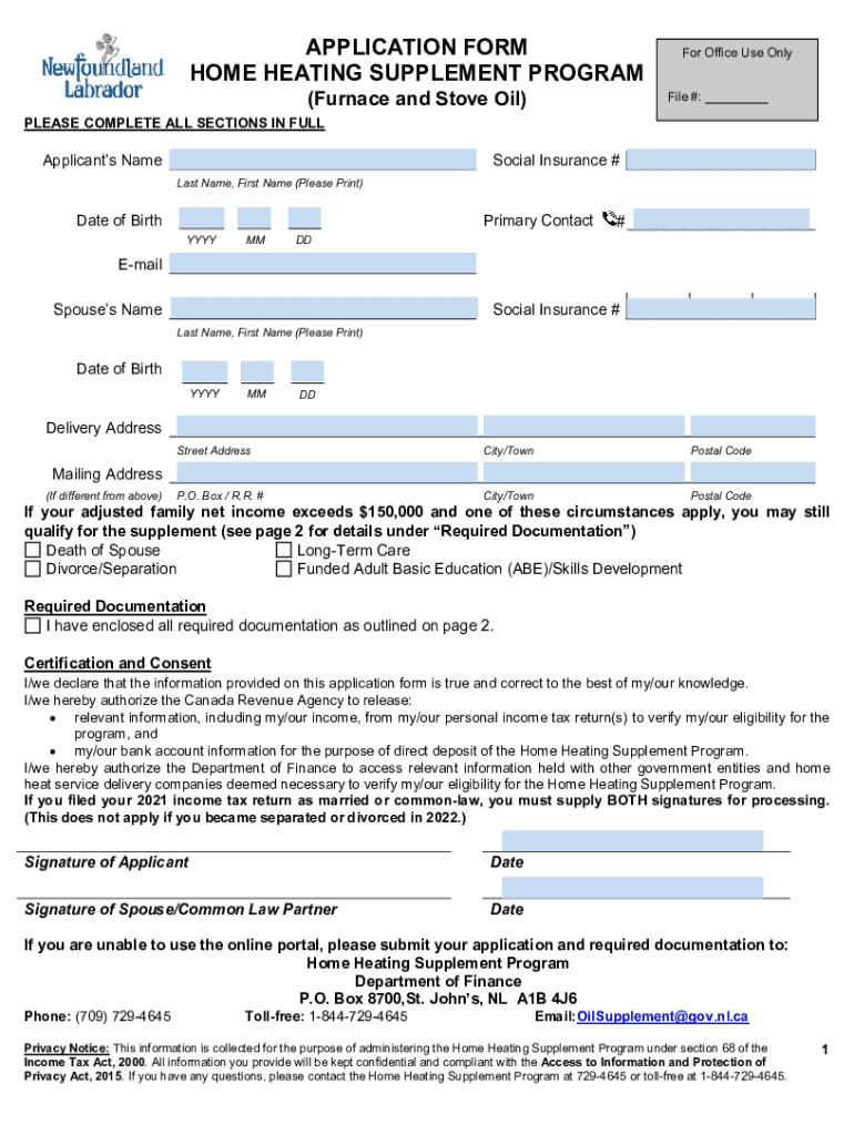 Fillable Online www.gov.nl.cafinhome-heating-supplement-programHome Heating Supplement Program ...
