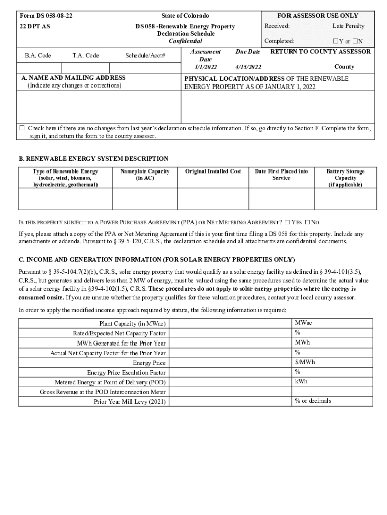 Fillable Online Form DS 658 - Renewable Energy Real Personal Property ...