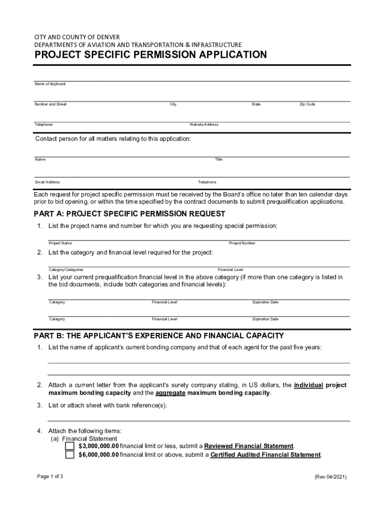 Fillable Online PROJECT SPECIFIC PERMISSION APPLICATION Fax Email Print ...