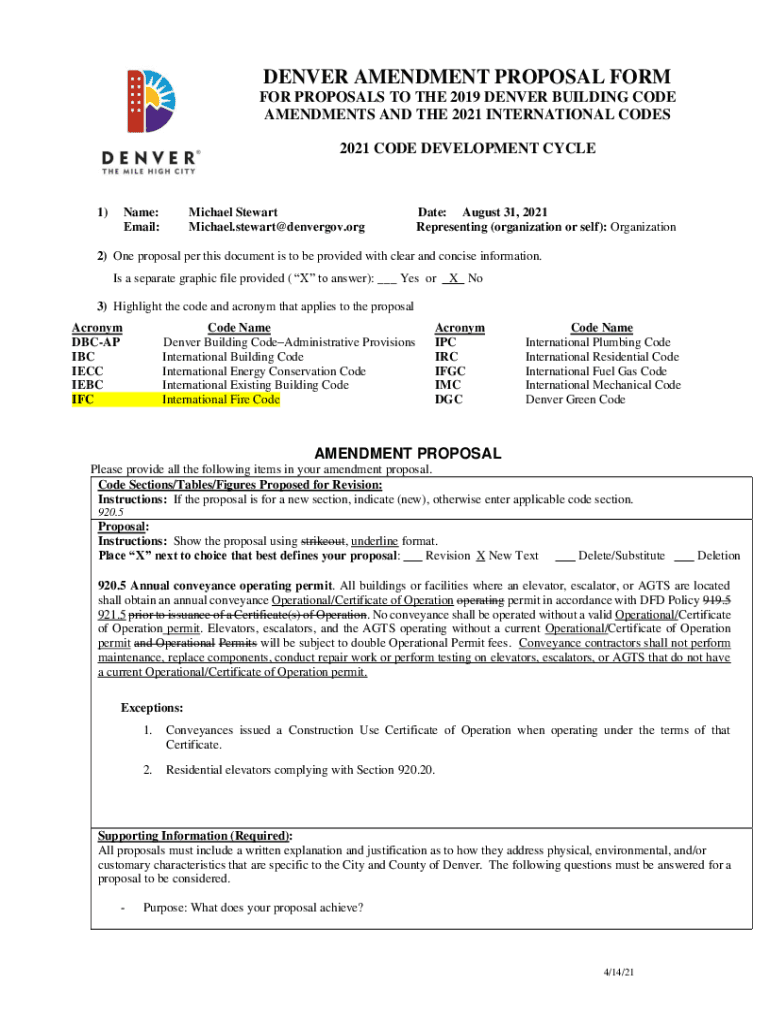 Fillable Online denver amendment proposal form Fax Email Print - pdfFiller