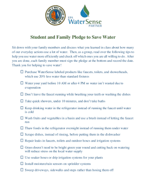 Fillable Online Student and Family Pledge to Save Water Fax Email Print ...