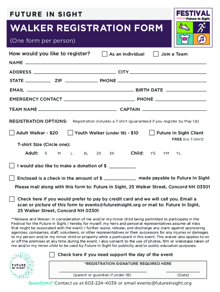Fillable Online WALKER REGISTRATION FORM Fax Email Print - pdfFiller