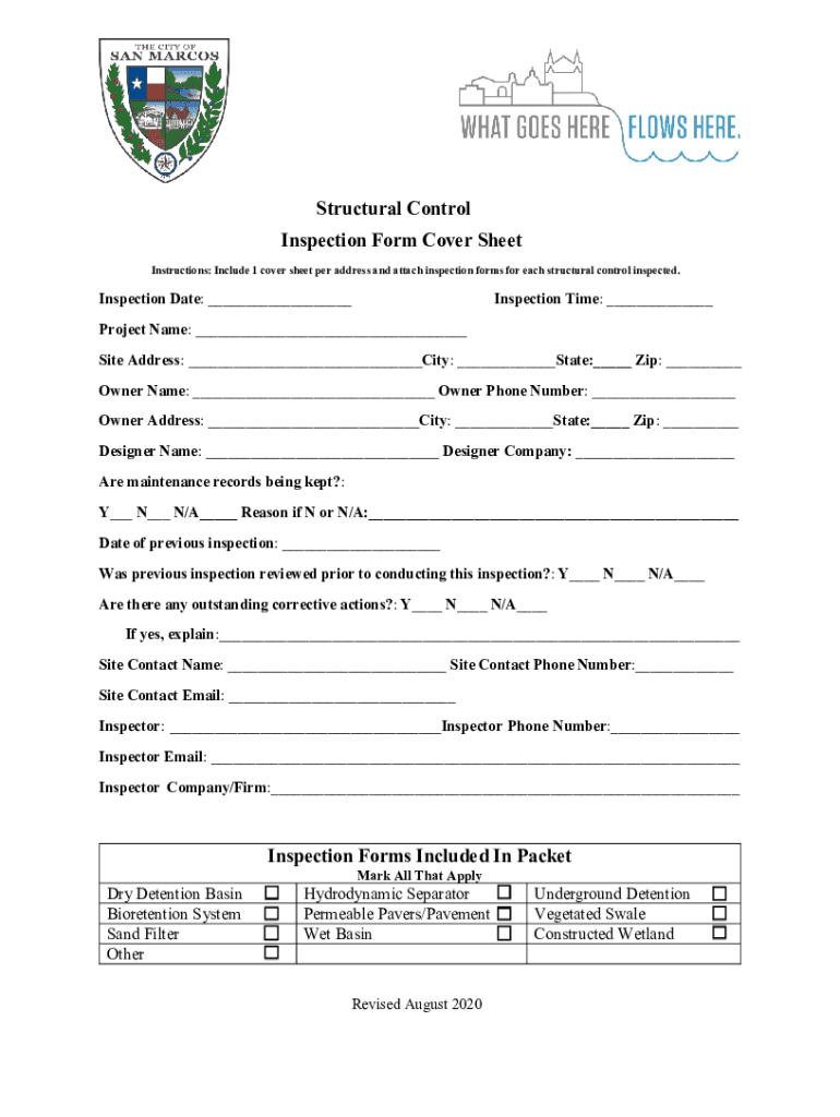 Fillable Online Structural Control Inspection Form Cover Sheet ...