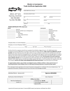 Fillable Online Master or Journeyman Trade Certificate Application 2022 ...