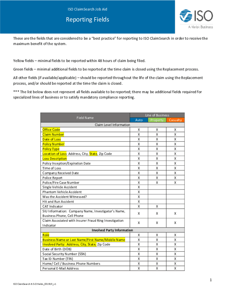 Fillable Online claimsearch-cdn.iso.comtrainingdocsISO ClaimSearch Best Practice Claim Reporting ...