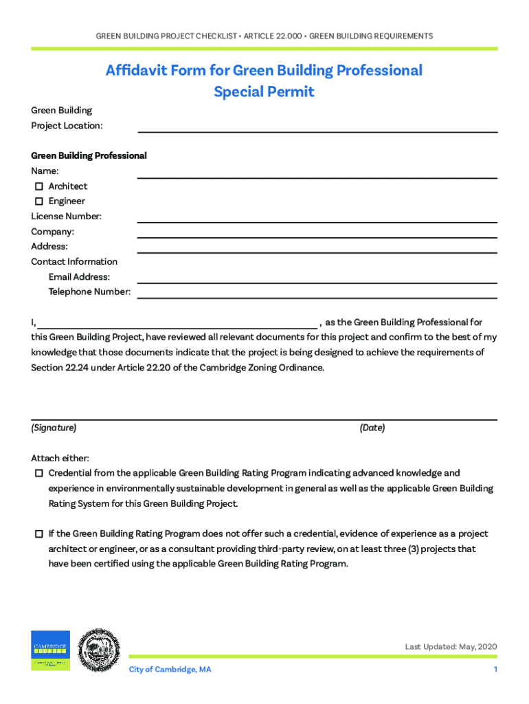 Fillable Online Affidavit Form for Green Building Professional Special ...