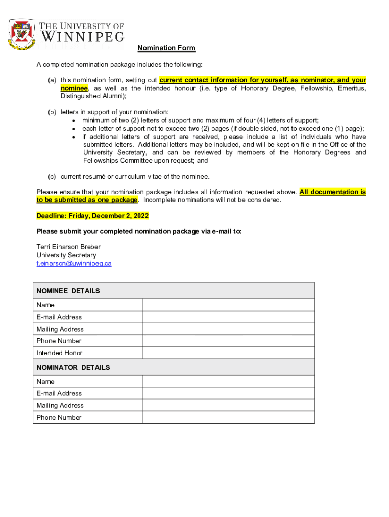 Fillable Online Nomination Form.doc Fax Email Print - pdfFiller