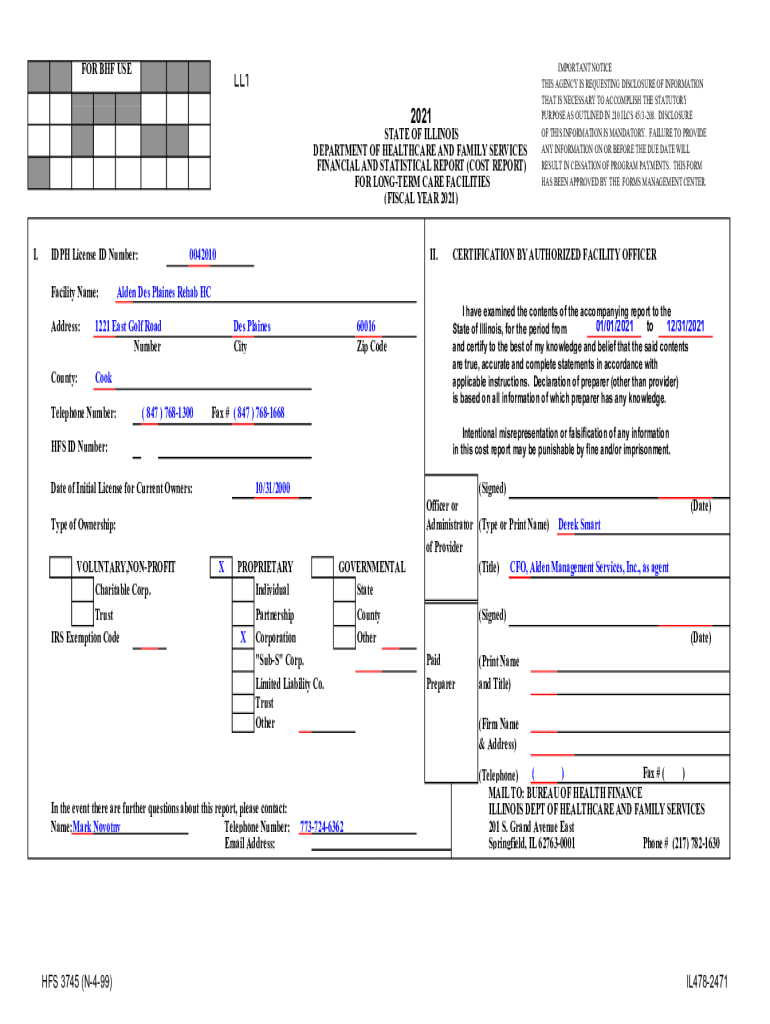 Fillable Online www2 illinois Alden Des Plaines Rehab HC Fax Email ...
