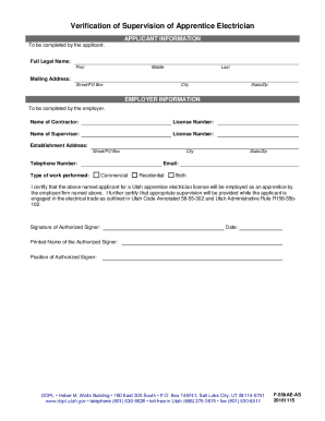 Fillable Online dopl utah dopl.utah.govelelectricianapprentice-verifyVerification of Supervision ...