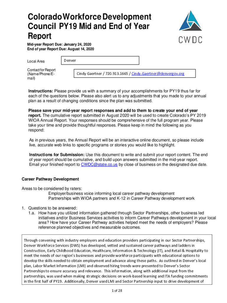 Fillable Online Colorado Workforce Development Council PY19 Mid and End ...