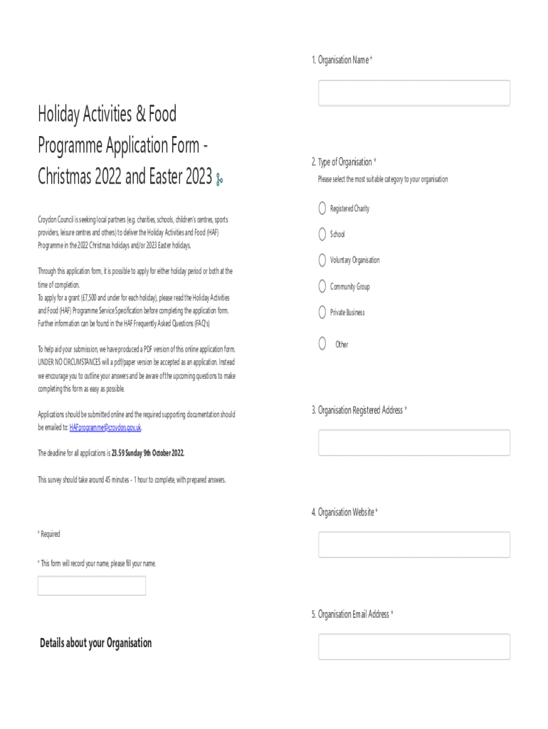 Fillable Online Holiday activities and food programme application form ...
