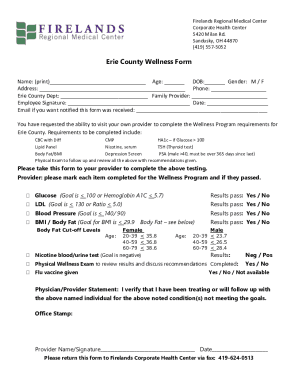 Fillable Online Erie County Wellness Form Fax Email Print - pdfFiller
