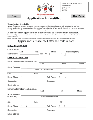 Fillable Online Application for Waitlist Fax Email Print - pdfFiller
