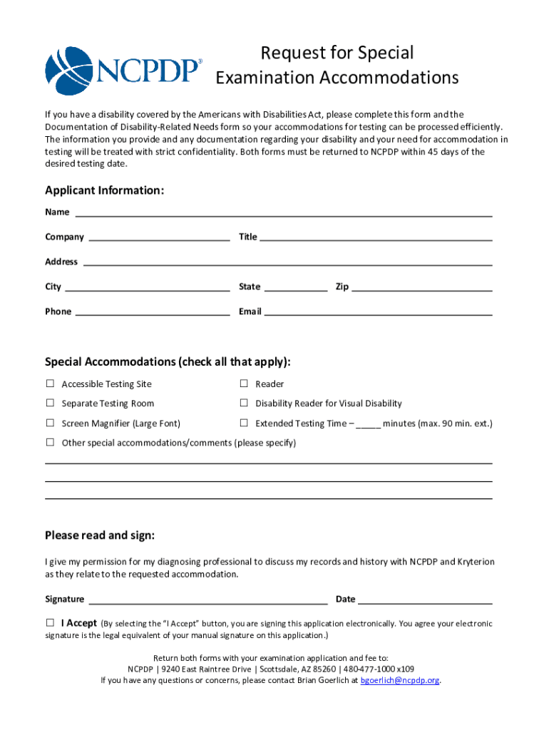 Fillable Online Request for Special Examination Accommodations - NCPDP ...
