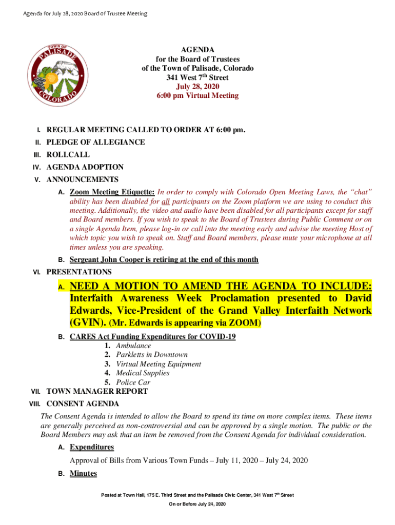 Fillable Online A. NEED A MOTION TO AMEND THE AGENDA TO INCLUDE ... Fax ...