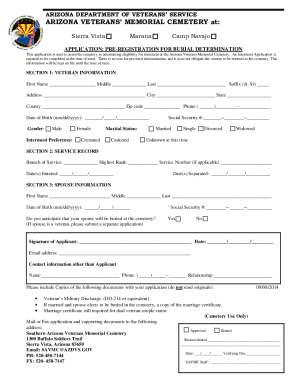 Fillable Online dvs az Pre-Need Eligibility For Burial In A VA Cemetery Fax Email Print - pdfFiller