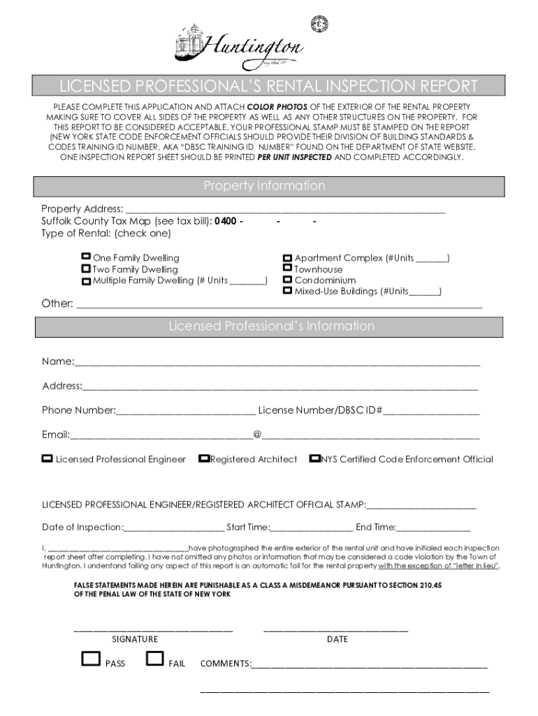 Fillable Online LICENSED PROFESSIONAL'S RENTAL INSPECTION REPORT Fax ...