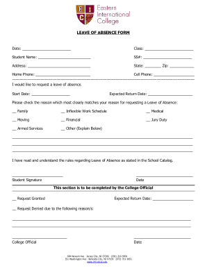 Fillable Online RETURN FROM LEAVE OF ABSENCE FORM - medicine.fiu.edu ...