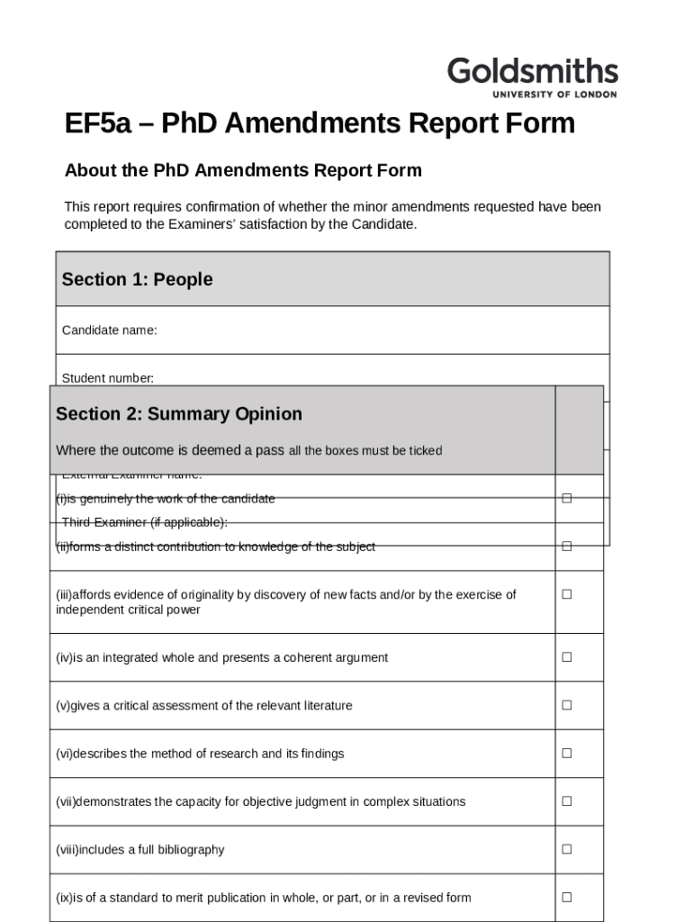 EF5aPhD Amendments Report Doc Template | pdfFiller