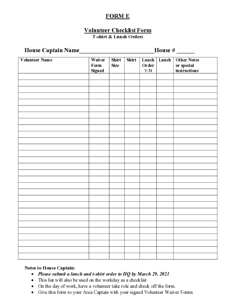Fillable Online FORM+E+-+2020+Volunteer+Checklist (1).doc Fax Email ...