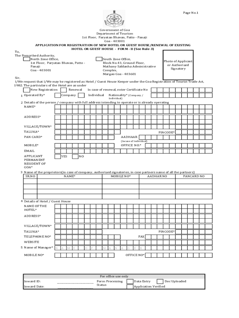 Fillable Online www.goa.gov.indepartmenttourismGovernment Of ...