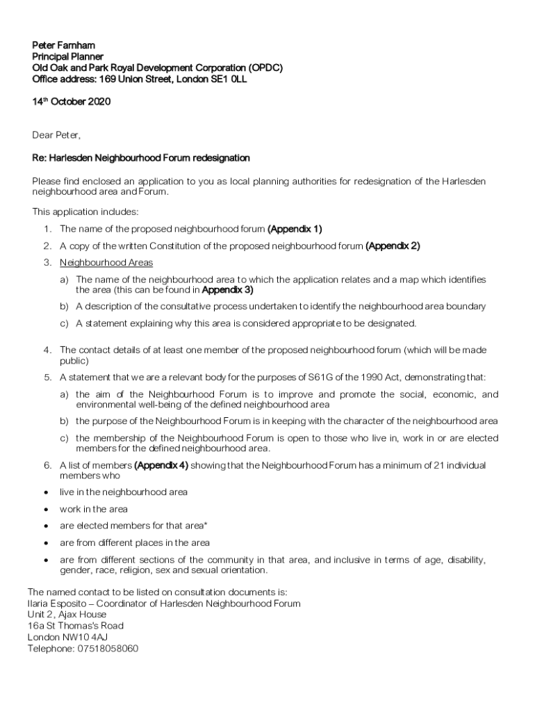 Fillable Online Peter Farnham Old Oak and Park Royal Development ...