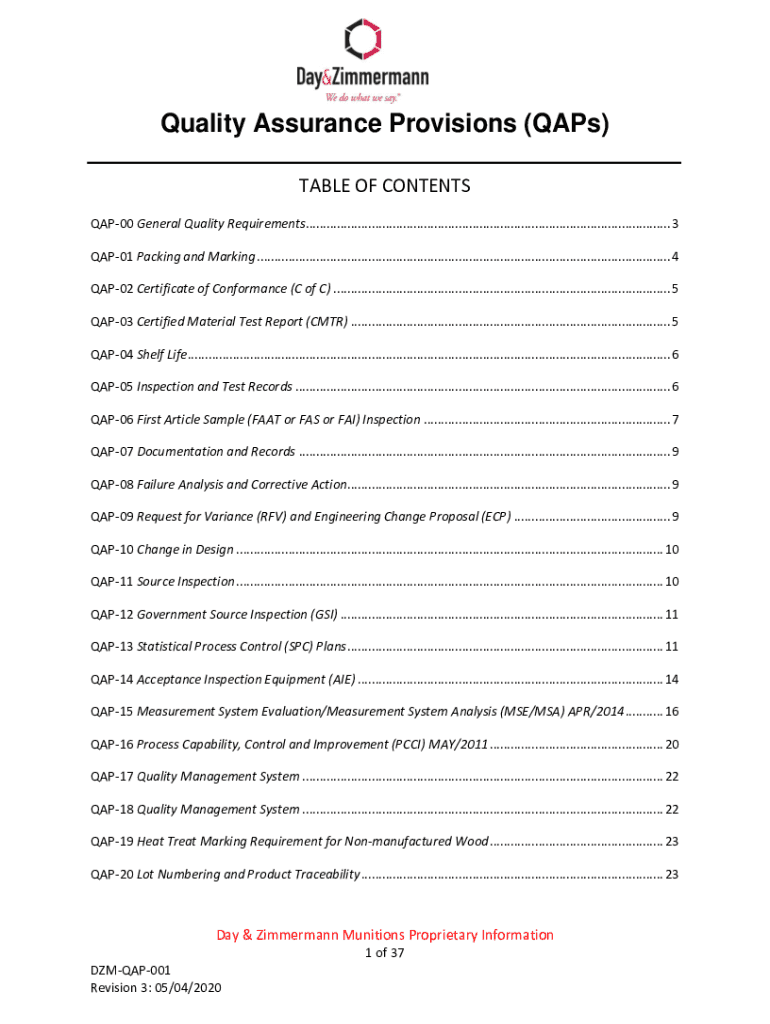 Fillable Online Quality Assurance Provisions (QAPs)Quality Assurance (QAPs)Quality Assurance ...