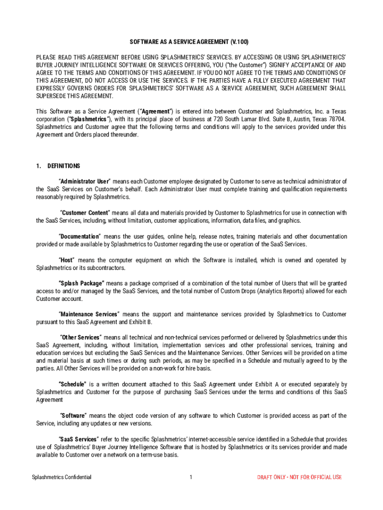 Fillable Online software as a service agreement (v.100) - HubSpot Fax ...