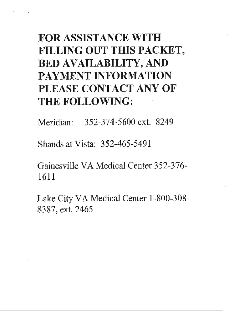 Fillable Online FOR ASSISTANCE WITH FILLING OUT THIS PACKET, BED ...