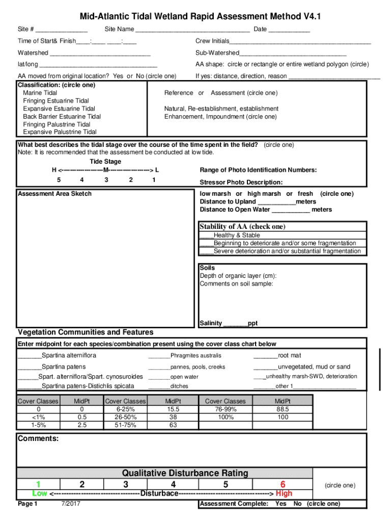 Fillable Online 1 2 3 5 6 Mid-Atlantic Tidal Wetland Rapid Assessment Method V4.1 ... Fax Email ...