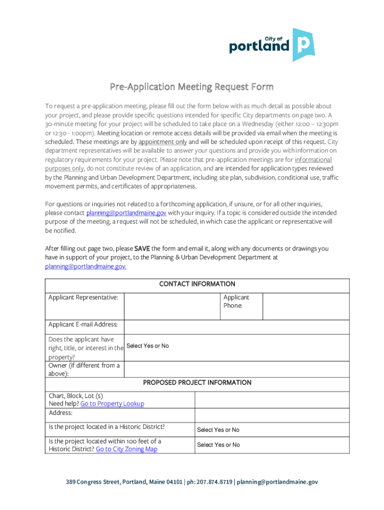 Fillable Online fill.ioPRE-APPLICATION-MEETING-REQUEST-FORMFill - Free fillable PRE-APPLICATION ...