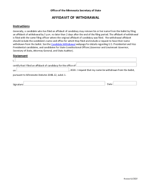 Fillable Online 2020 Affidavit of Withdrawal. Form to request name be ...