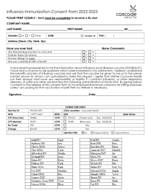 Fillable Online Influenza Immunization Consent Form 2022-2023 Fax Email ...