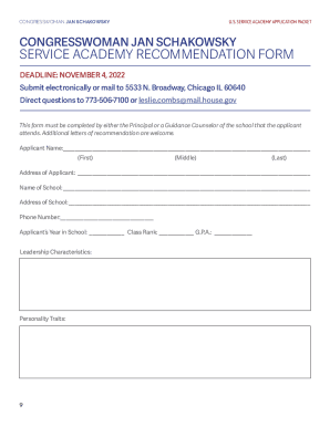 Fillable Online SERVICE ACADEMY RECOMMENDATION FORM Fax Email Print ...