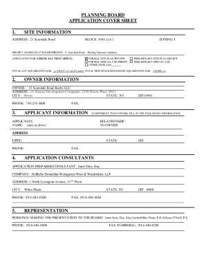 Fillable Online PLANNING BOARD APPLICATION COVER SHEET 1. SITE ... Fax Email Print - pdfFiller