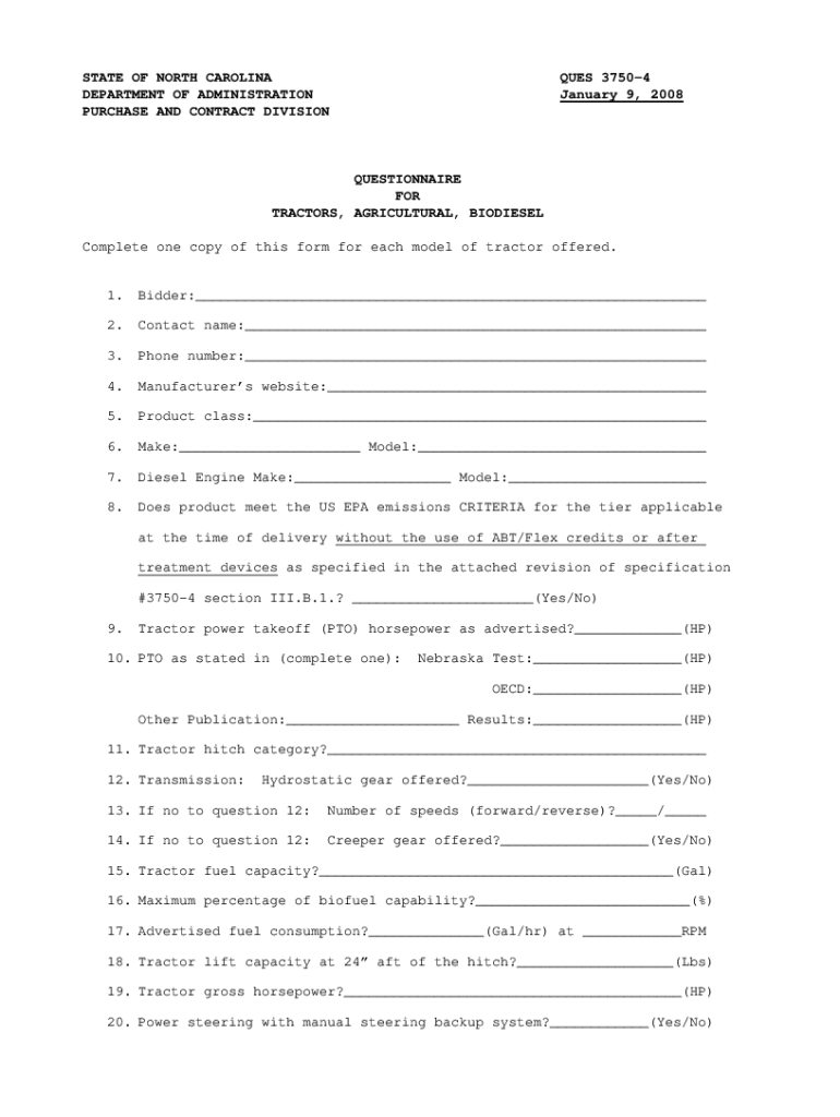 Fillable Online STATE OF NORTH CAROLINA QUES 3750-4 DEPARTMENT OF ... Fax Email Print - pdfFiller