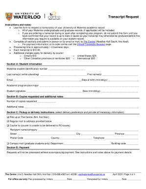 Fillable Online Official Transcript Request - University of Waterloo ...