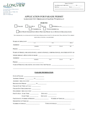 Fillable Online APPLICATION FOR PARADE PERMIT - Longview Fax Email ...
