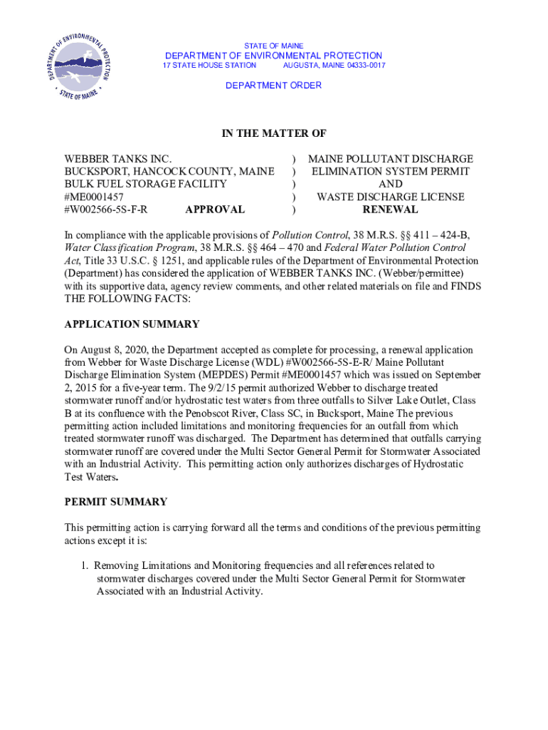 Fillable Online Weber Tanks Inc, ME0001457, Draft Permit. This MEPDES ...