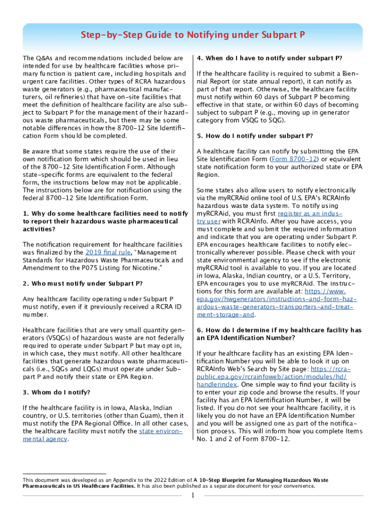 Fillable Online Step-by-Step Guide to Notifying under Subpart P Fax ...