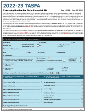 Fillable Online Fillable TASFA (Texas Application for State Financial ...